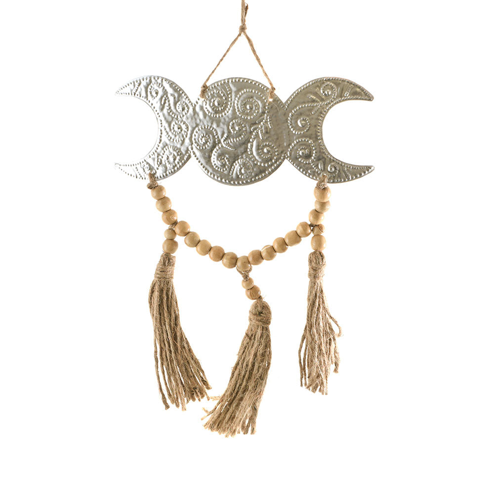 WALL HANGING Metal & Tassels Moon Goddess 22x28cm – Karma Living