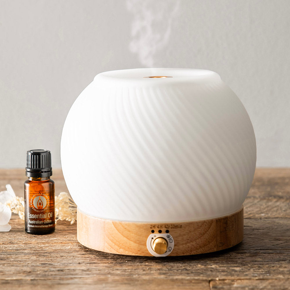 Ribbed Glass & Wood Ultrasonic Diffuser – Karma Living